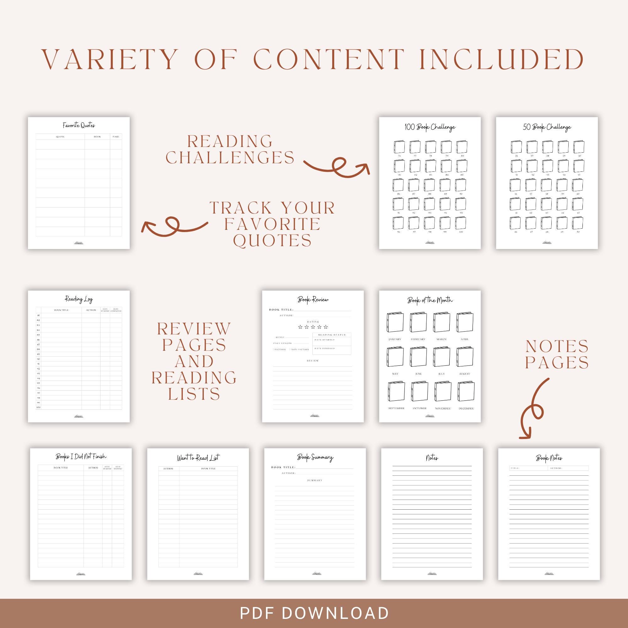 Reading Log Bundle Printable, Book Log, Reading Planner 2026, Book ...