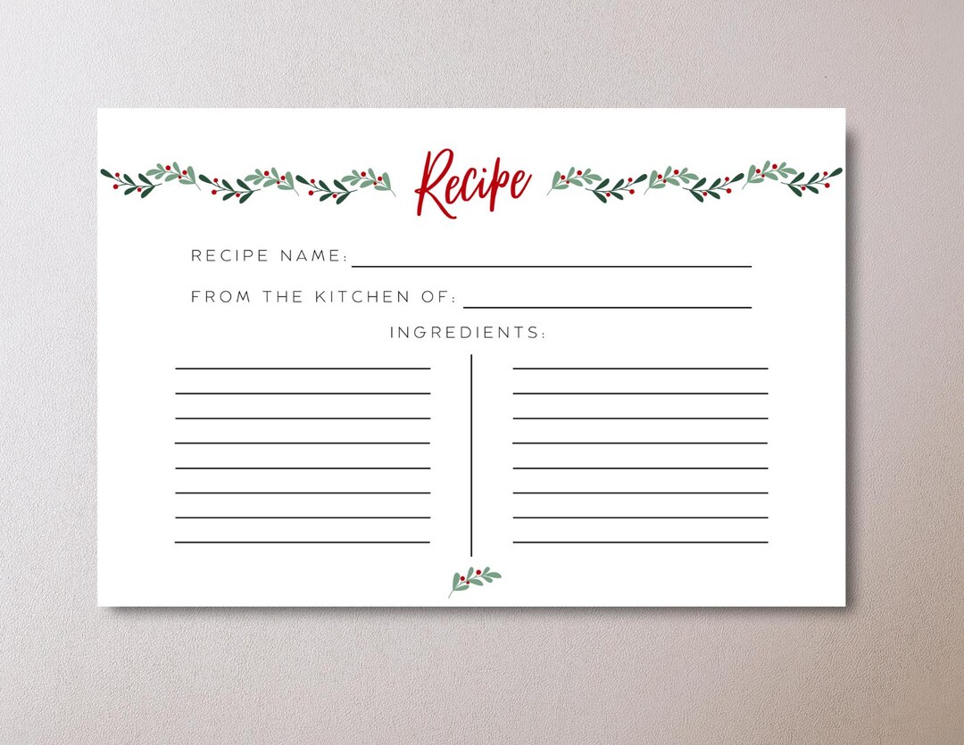 Christmas Holly Recipe Cards: Holiday Recipe Cards - Etsy