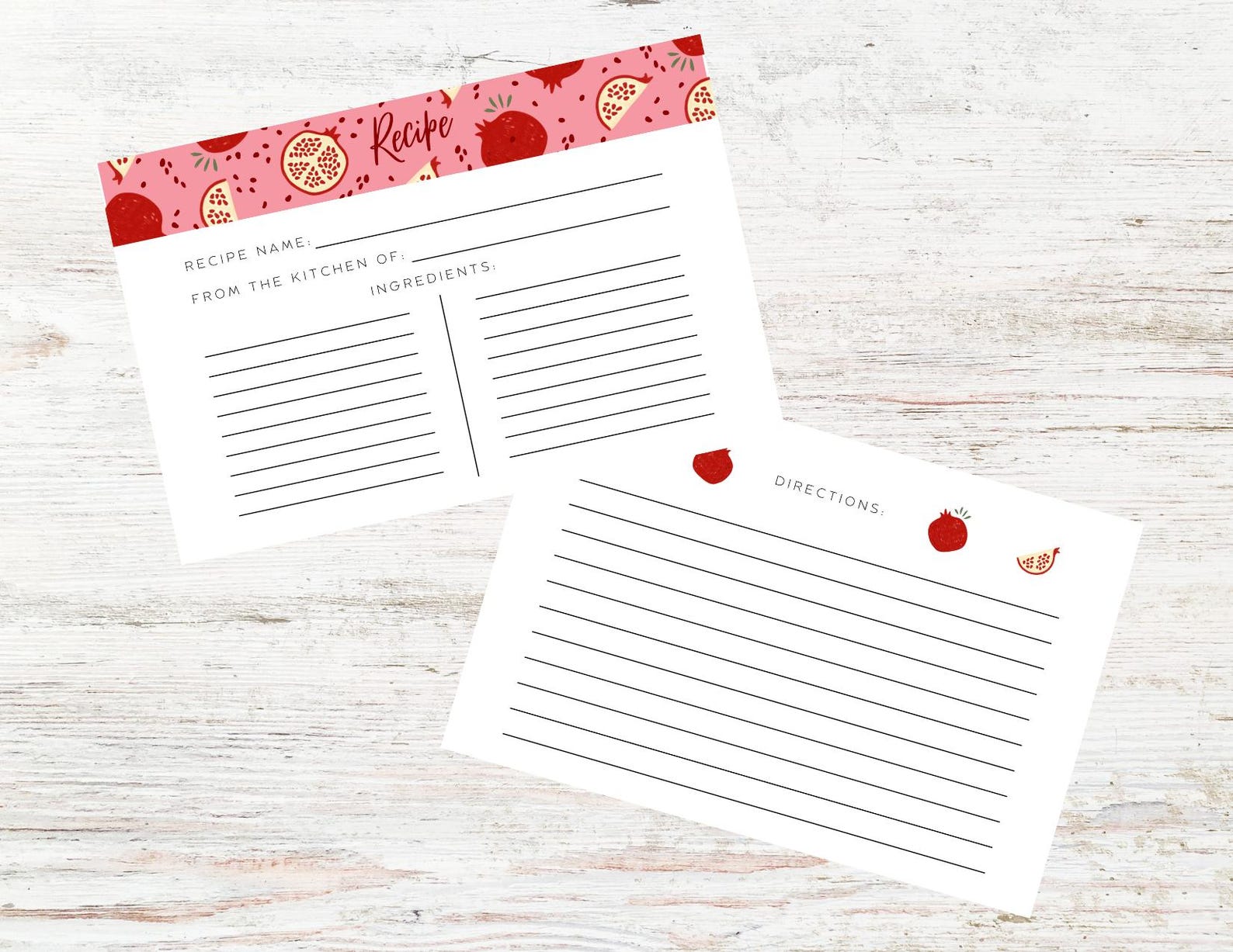 Pomegranate Recipe Cards: Fruit Recipe Cards - Etsy