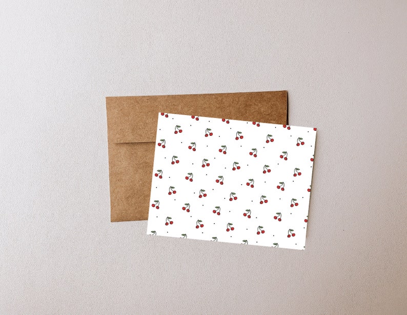 Cherry Notecard Set: Blank Note Cards, Illustrated Fruit Stationary - Etsy