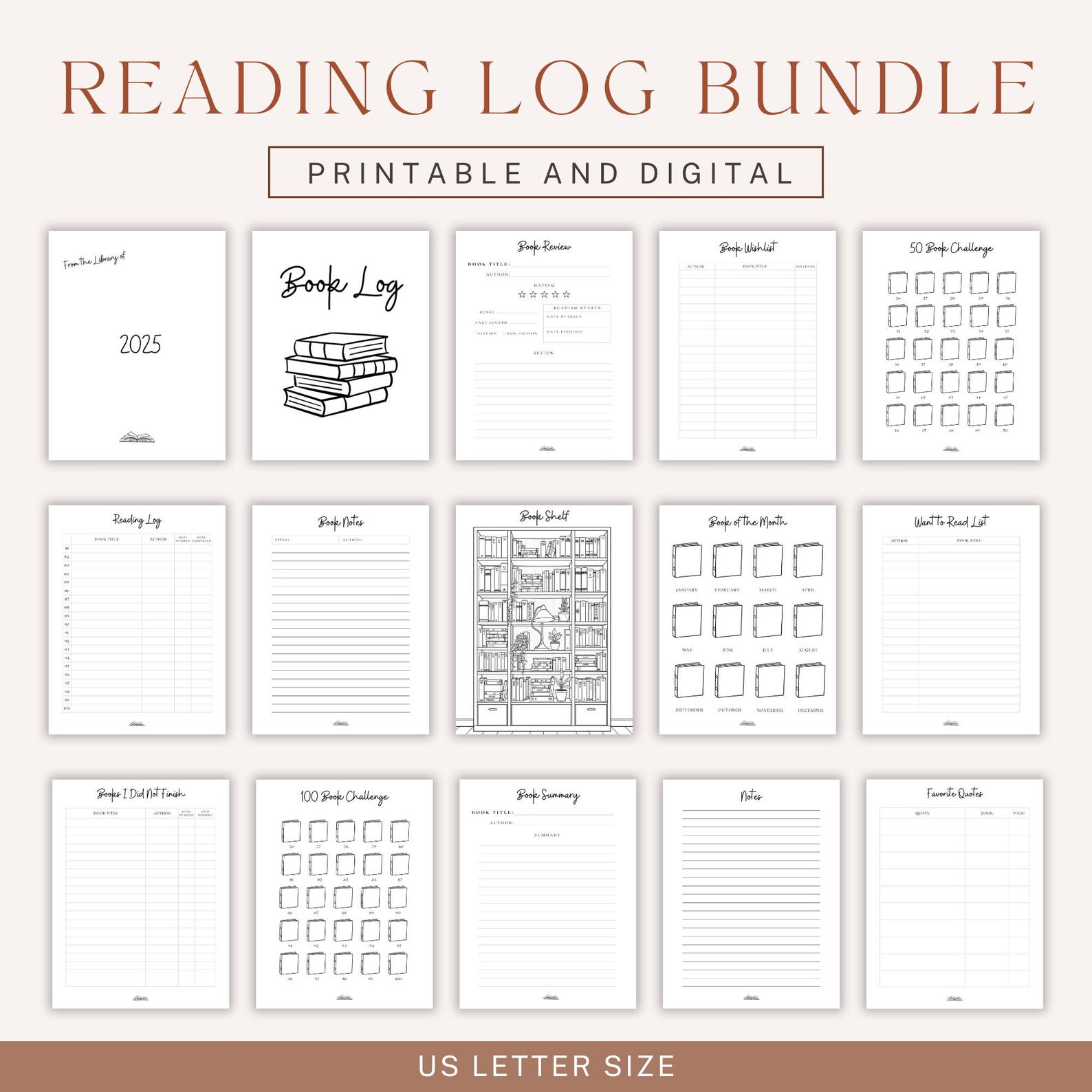 Reading Log Bundle Printable, Book Log, Reading Planner 2025, Book ...