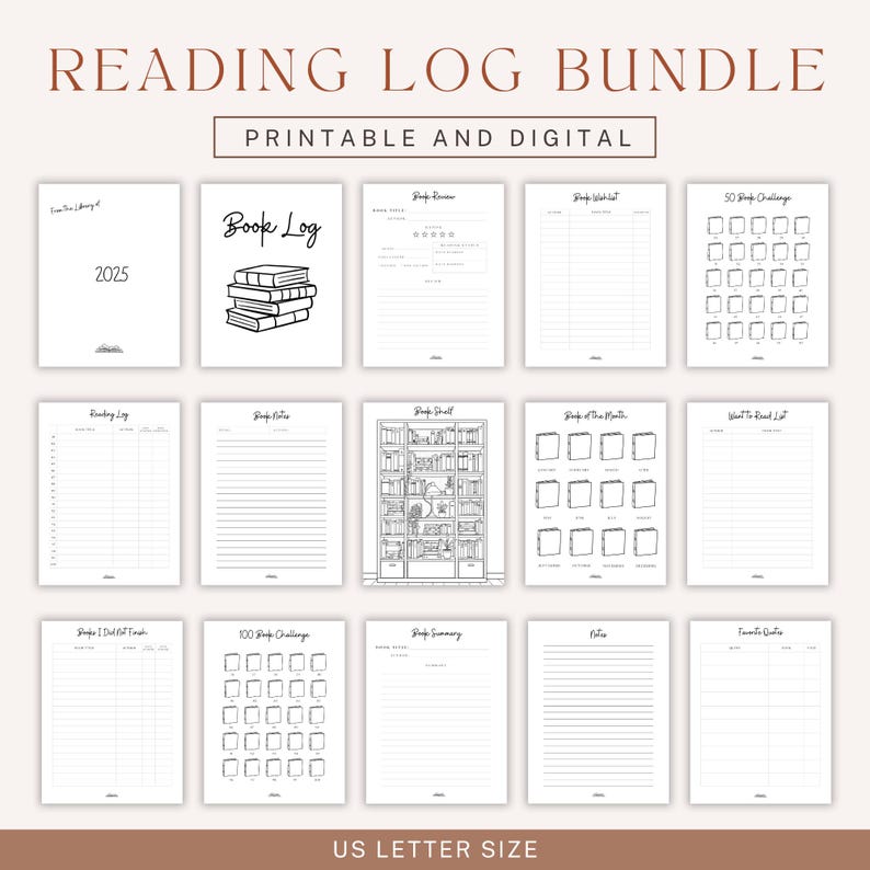 Reading Log Bundle Printable, Book Log, Reading Planner 2025, Book ...