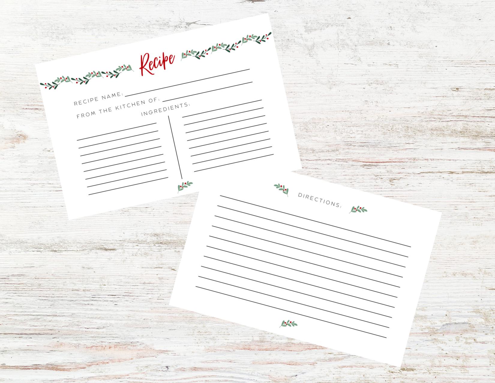 Christmas Holly Recipe Cards: Holiday Recipe Cards - Etsy