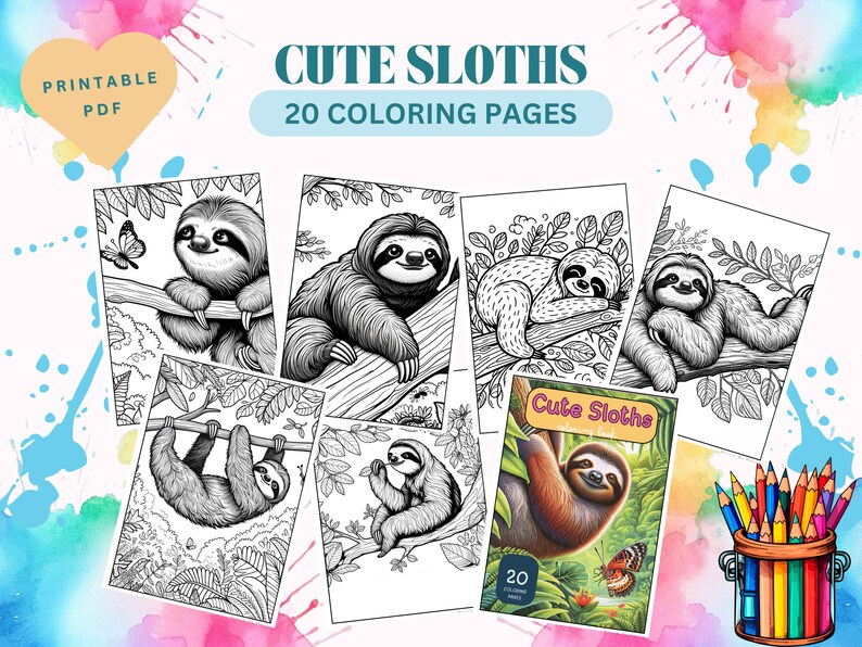 Cute Sloths Coloring Pages | Instant Download | PDF Cute Sloths ...