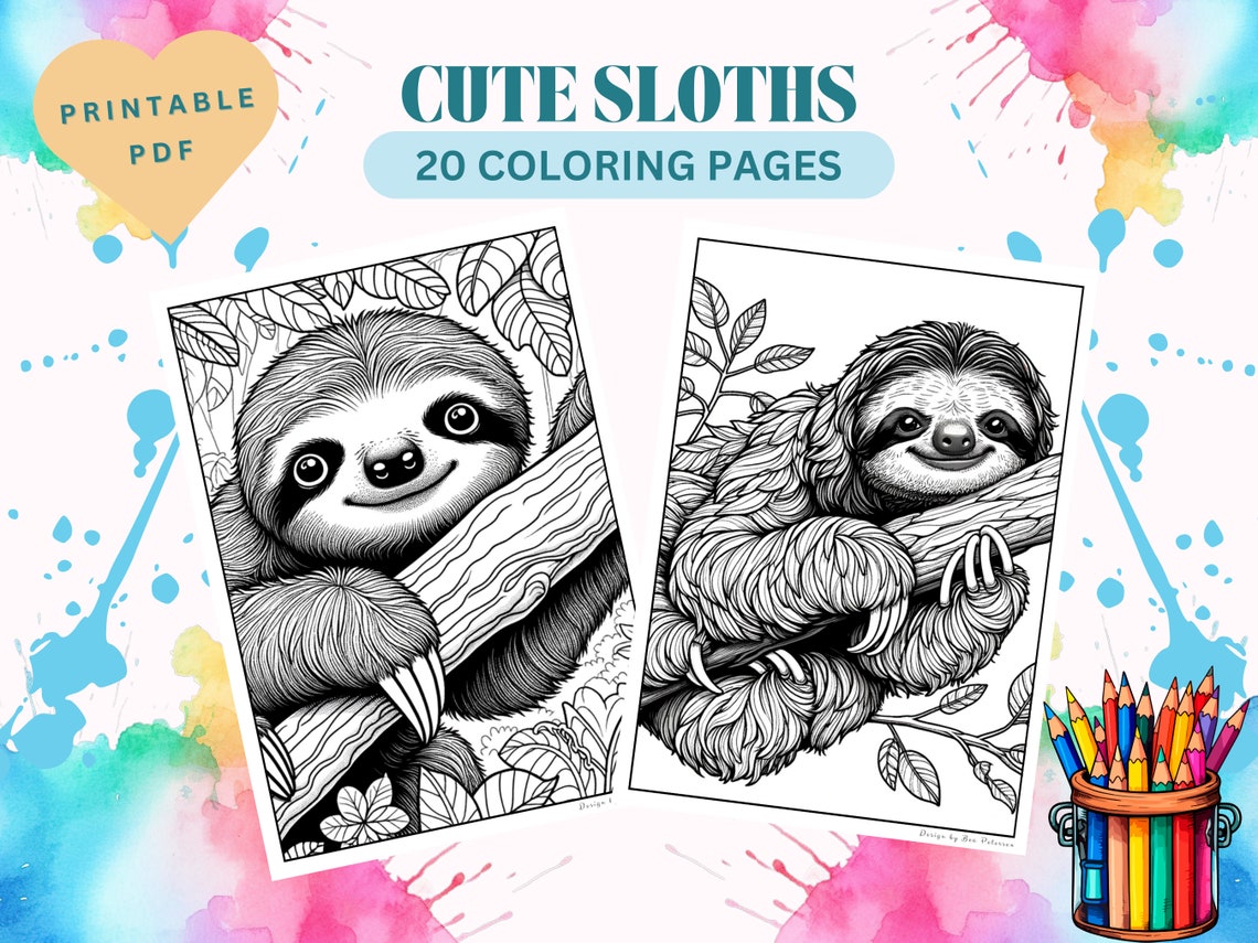 Cute Sloths Coloring Pages | Instant Download | PDF Cute Sloths ...