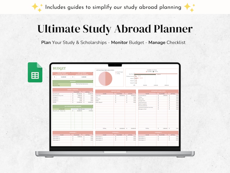 Study Abroad Planner Google Sheet, Student Budget Tracker, Scholarship ...