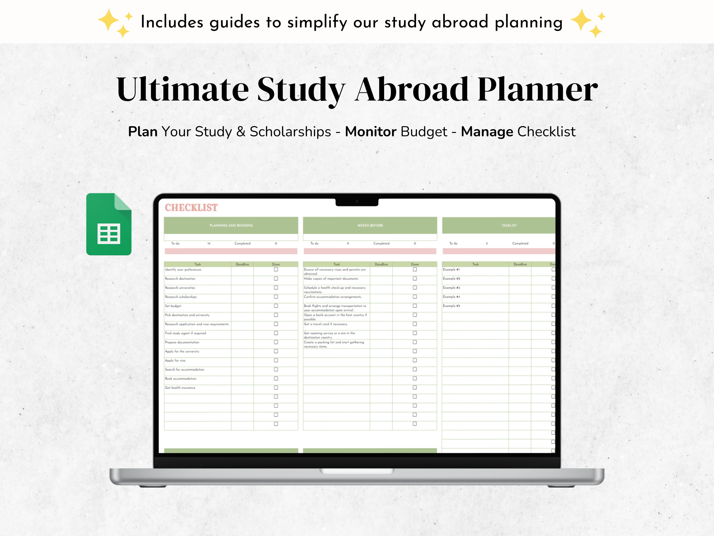 Study Abroad Planner Google Sheet, Student Budget Tracker, Scholarship ...