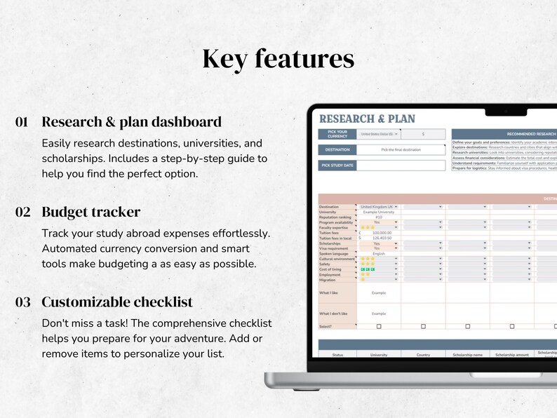 Study Abroad Preparation Planner Spreadsheet | Scholarship Tracker ...