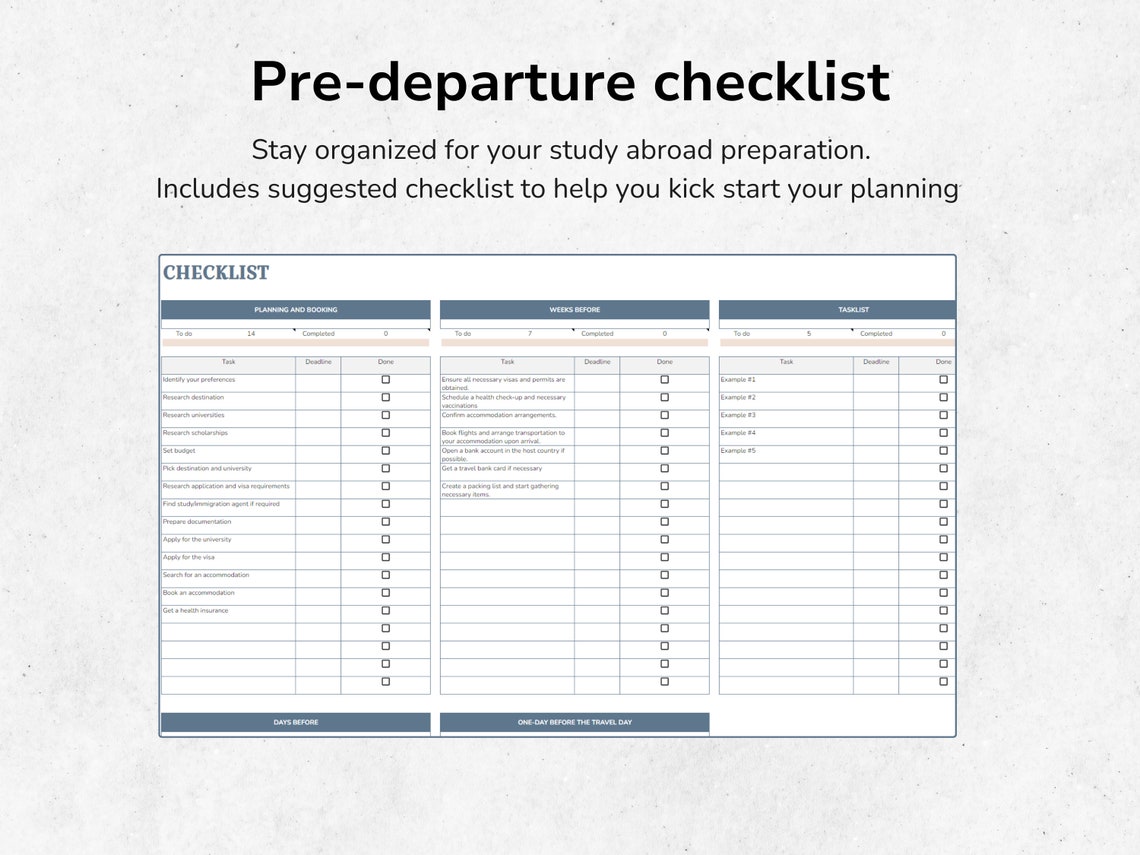 Study Abroad Preparation Planner Spreadsheet | Scholarship Tracker | Student Travel Planner ...