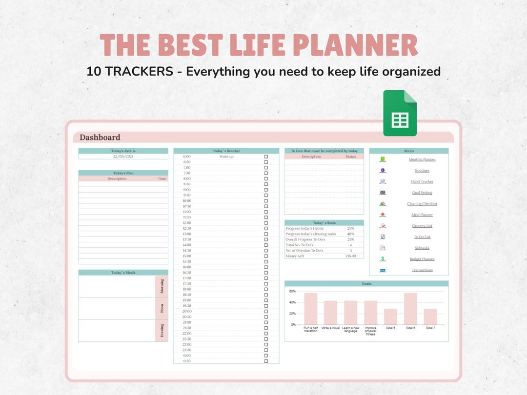Best Life Planner Google Sheets Spreadsheet | Budget Tracker | Goal ...
