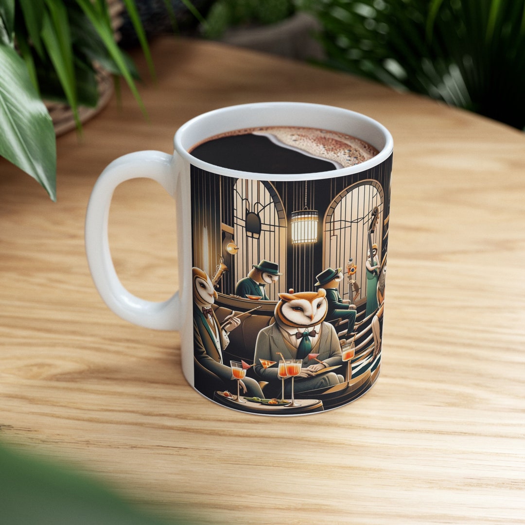 1930s Jazz Club Owls Mug Elegant Art Deco Style Vintage Coffee Cup ...