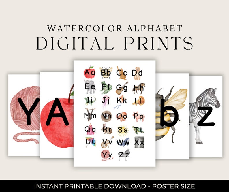 Watercolor Simple Alphabet ABC Posters Prints Elementary English ...