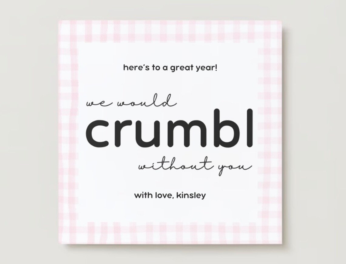 Crumbl Cookies Back to School Teacher Gift Tag Card, Personalized ...