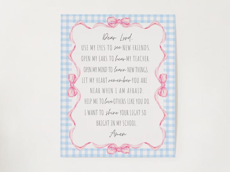 Back to School Prayer Printable, First Day of School, Faith Christian ...