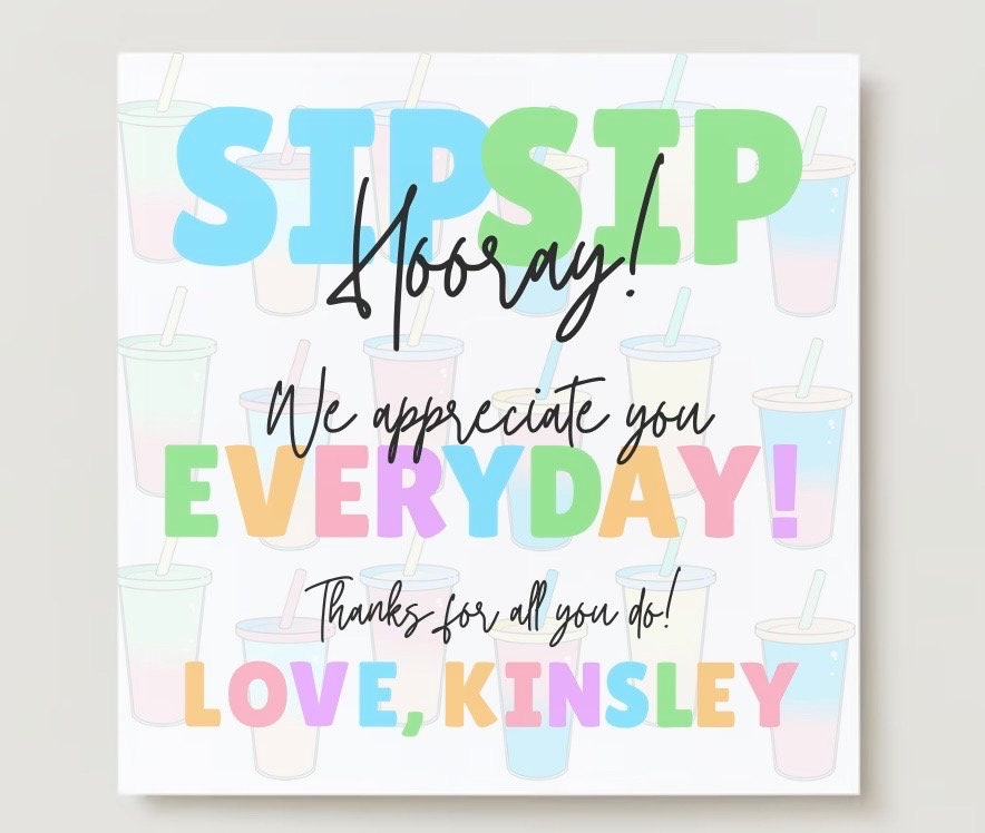 Soda Drink Loaded Tea Boba Gift Tag Card Holder Thank You Teacher ...