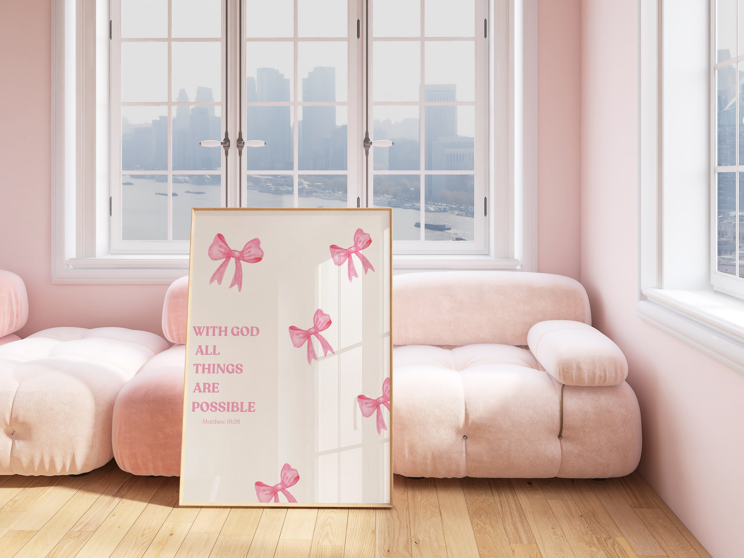 With God All Things Are Possible Poster, Pink Bows, Bible Quote ...