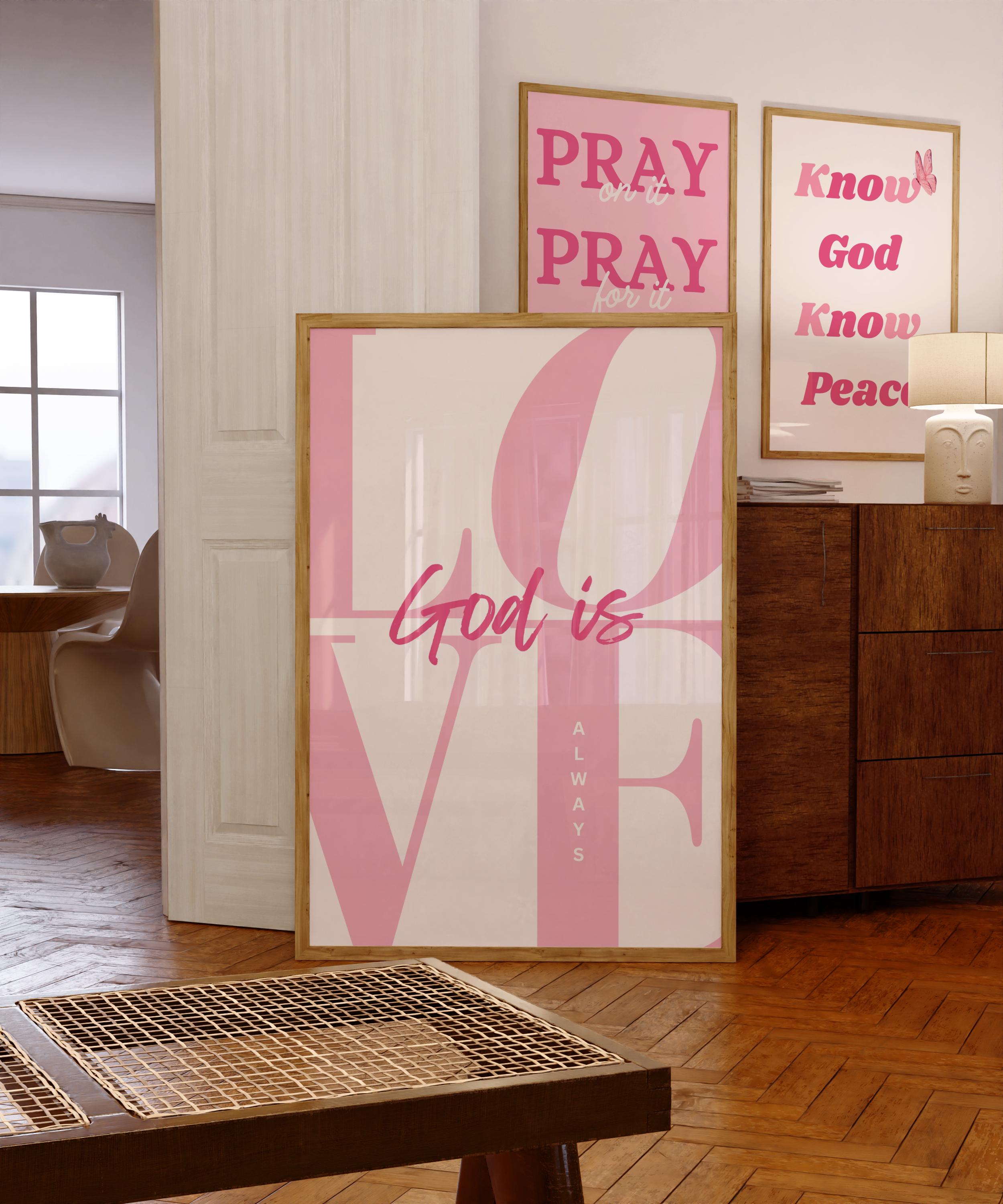 God is Love, Pink Christian Wall Art, Bible Quote, God Poster, Pink ...