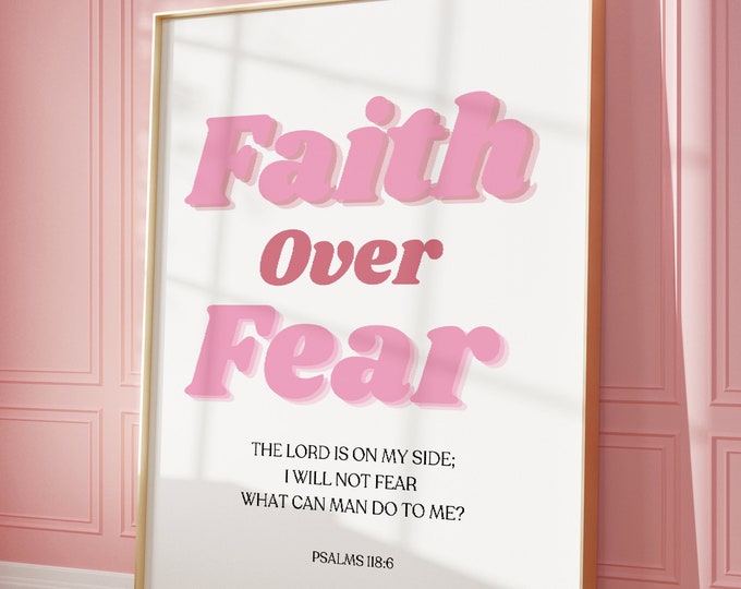 Faith Over Fear Poster: Pink Christian Wall Art - Etsy