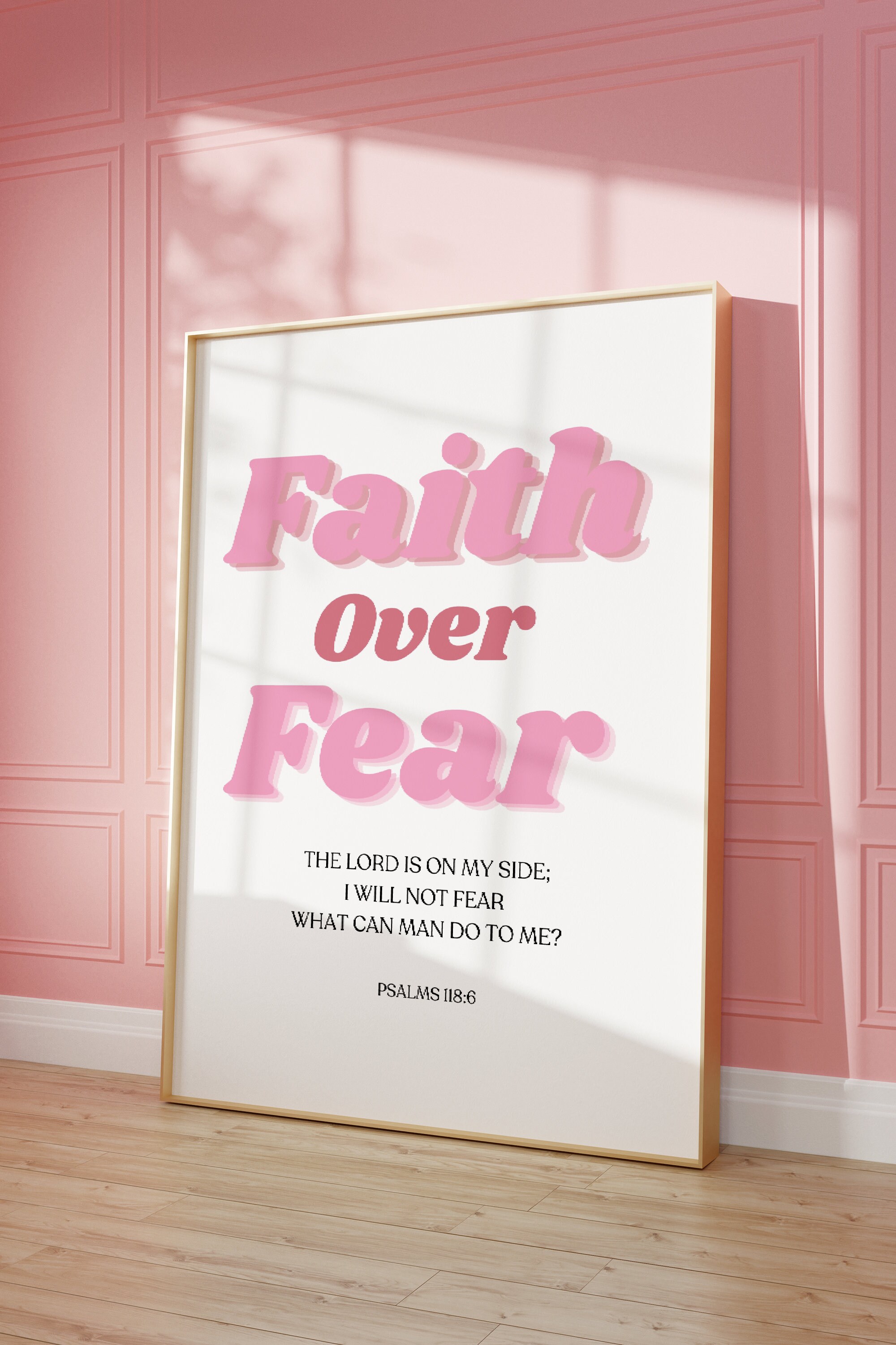 Faith Over Fear Poster, Pink Christianity God Poster, Divine ...