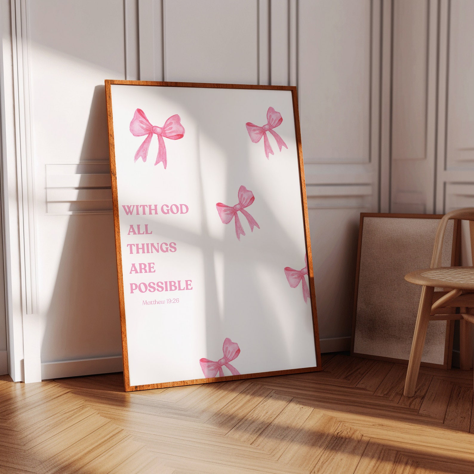 With God All Things Are Possible Poster, Pink Bows, Bible Quote ...