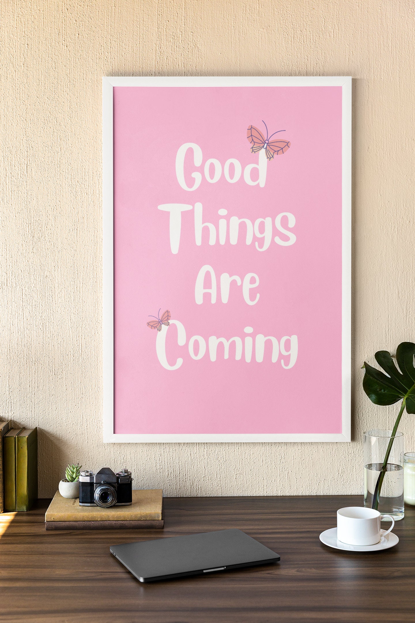 Good Things Are Coming Pink Butterfly Poster Motivational Room Wall Art ...