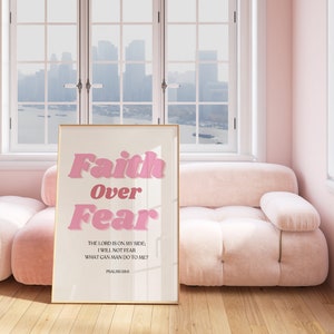 Faith Over Fear Poster, Pink Christianity God Poster, Divine ...