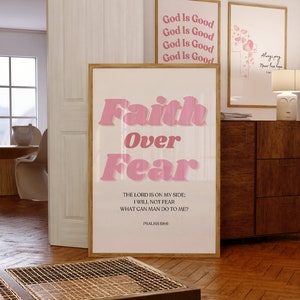 Faith Over Fear Poster, Pink Christianity God Poster, Divine ...