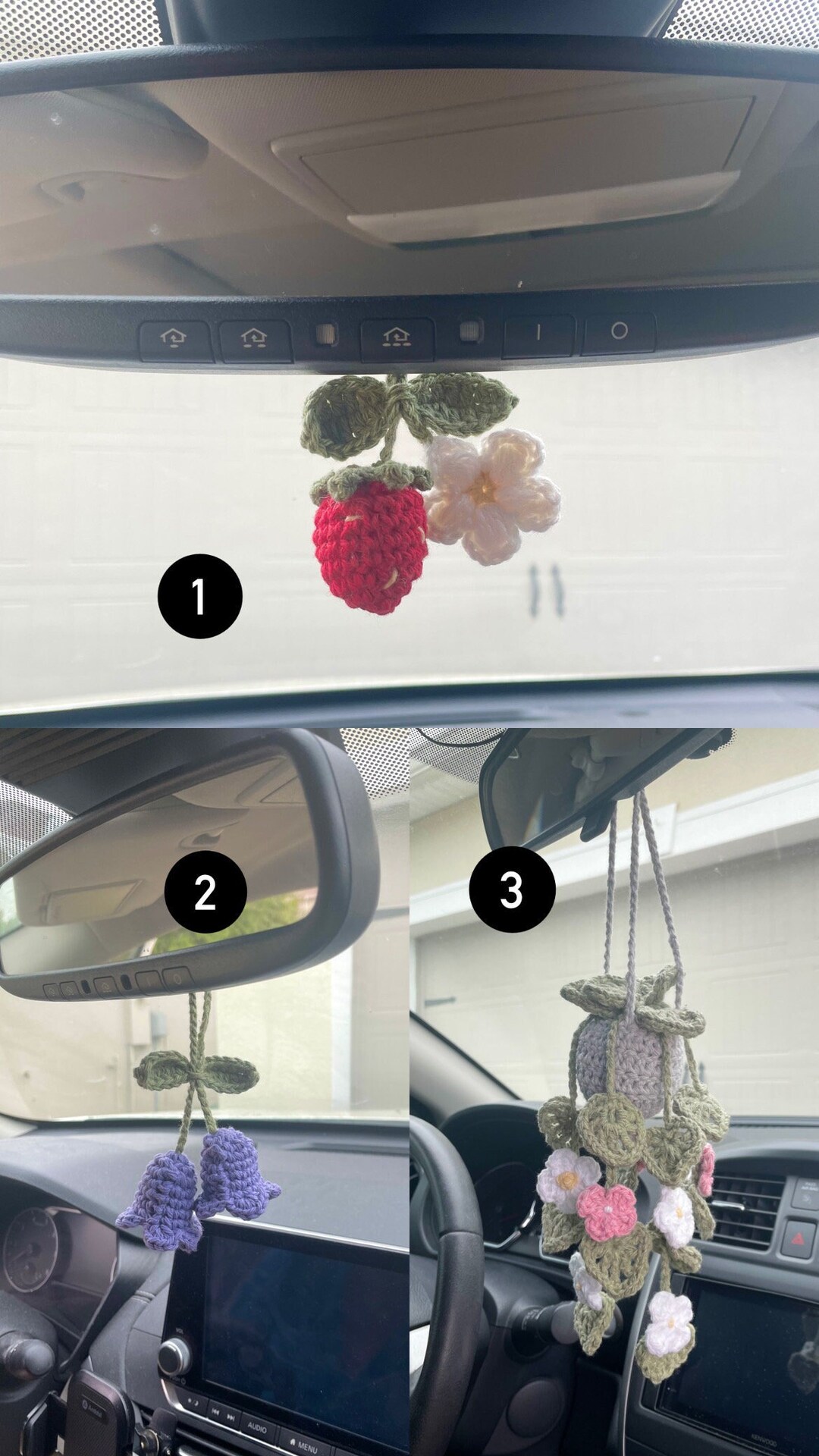 Crochet Car Charms, Handmade, Car Accessories, Flower, Strawberry - Etsy