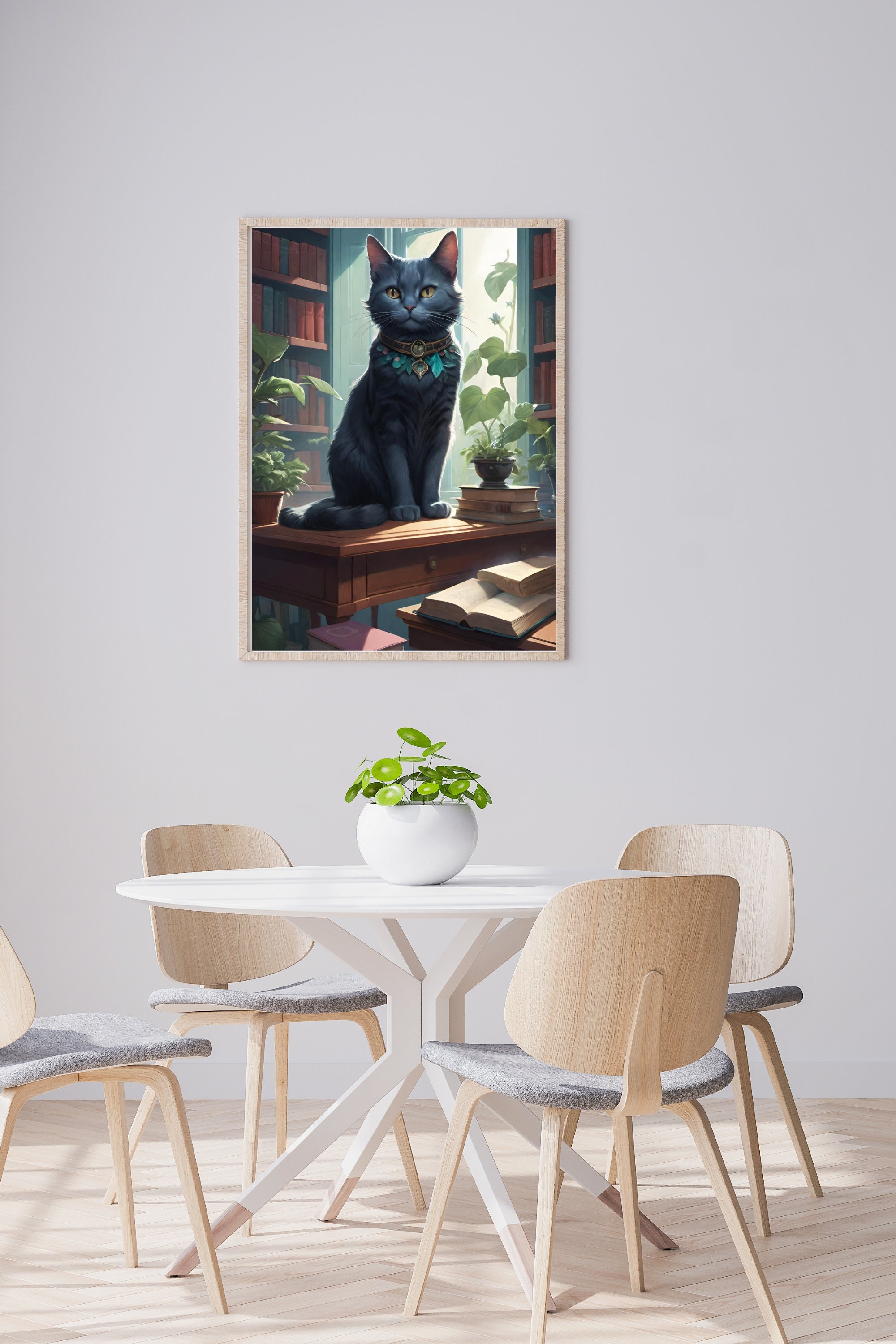 Black Cat, Library, Books, Art Print, Painting, Gifts for Cat Lovers ...