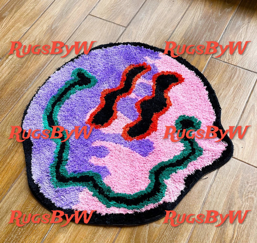 Trippy Purple Smiley Face Rug Emoji, Home, Decor, Plush Rug, Happy - Etsy