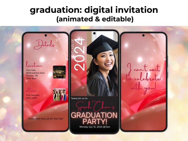 Graduation Party Invitation, Animated Digital Editable Invite Template ...