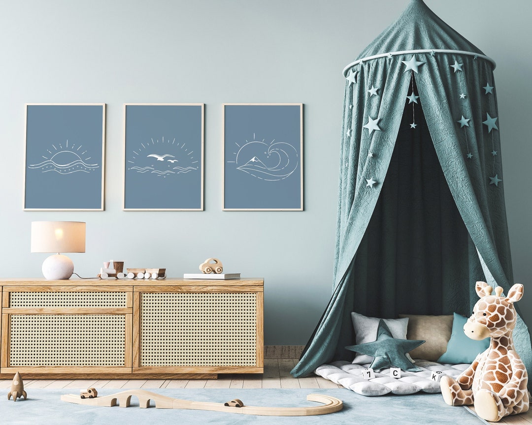 Set of 3 Coastal Wall Art for Boys Room Ocean Prints for Minimalist ...