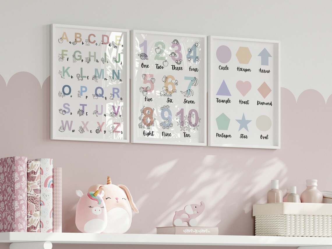 Set of 3 Educational Wall Art for Playroom Alphabet Poster for ...