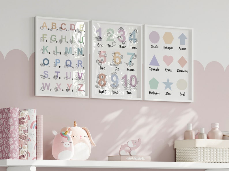 Set of 3 Educational Wall Art for Playroom Alphabet Poster for ...
