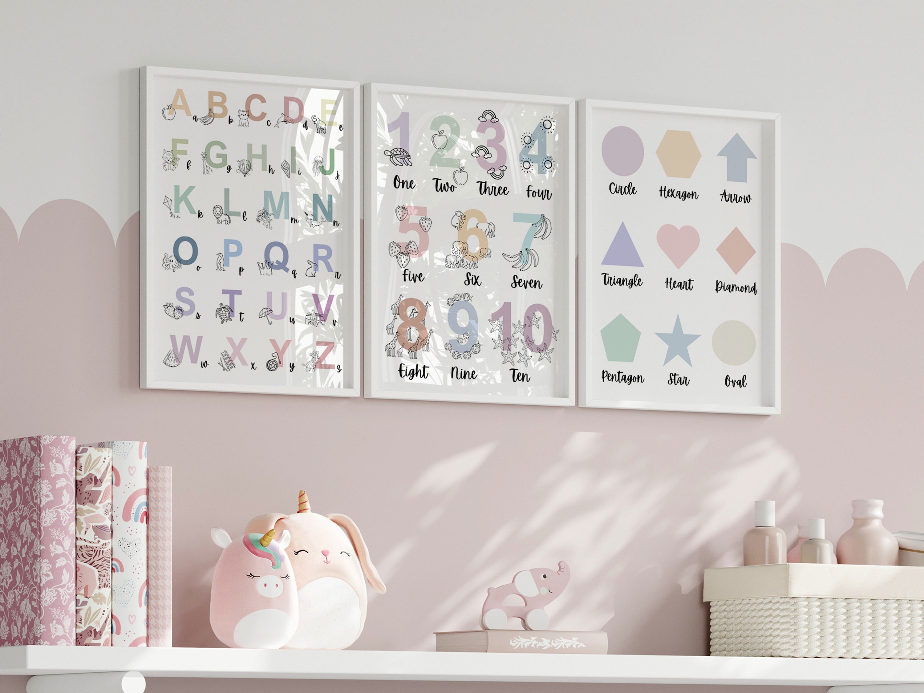Set of 3 Educational Wall Art for Playroom Alphabet Poster for ...