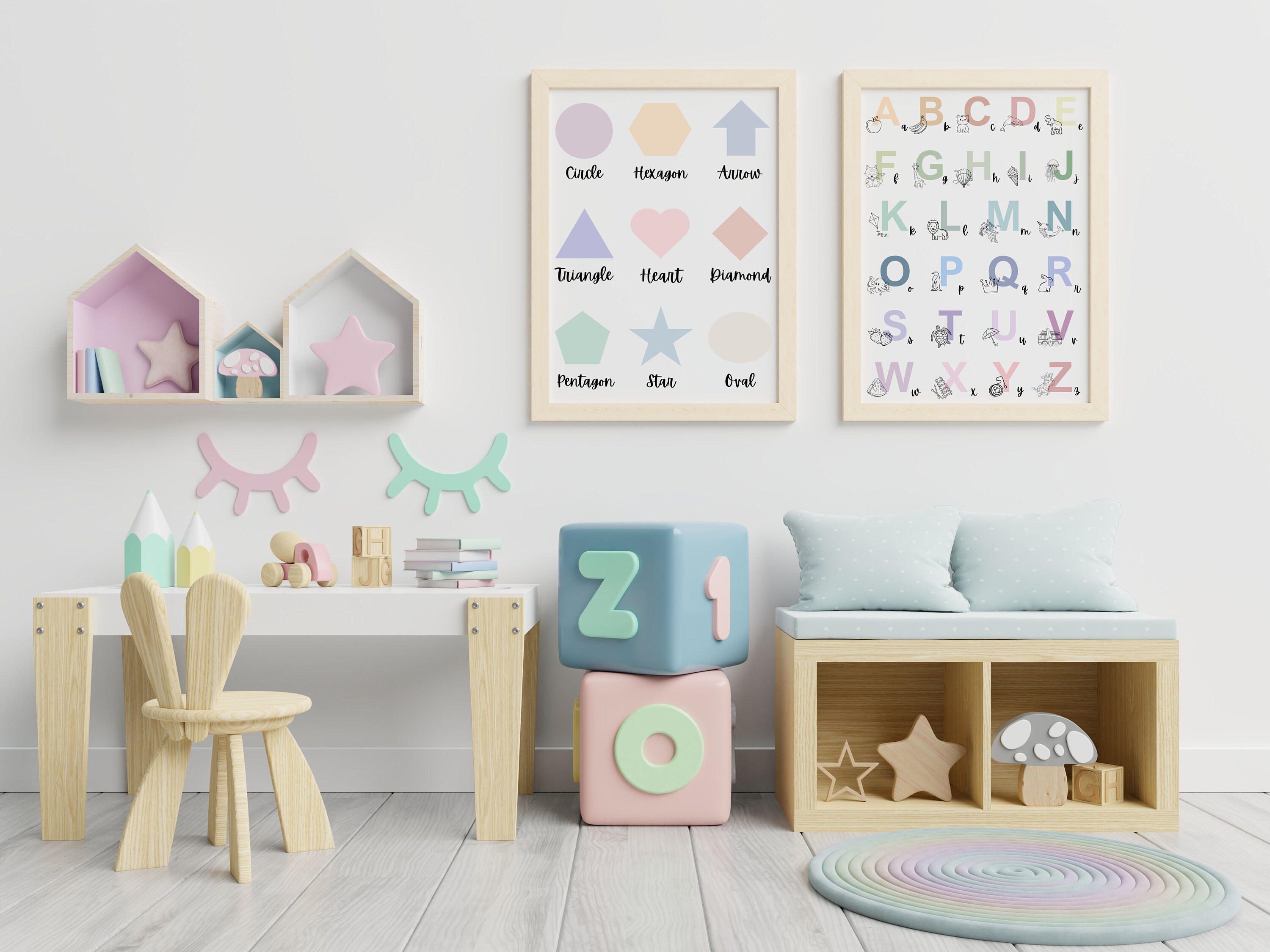 Educational Wall Art for Playroom Shapes Poster for Home Schooling ...