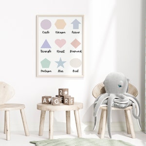 Educational Wall Art for Playroom Shapes Poster for Home Schooling ...
