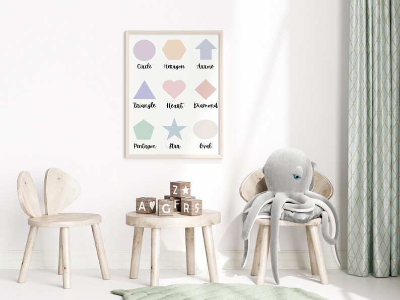 Educational Wall Art for Playroom Shapes Poster for Home Schooling ...