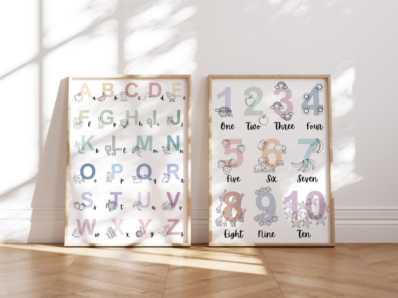 Set of 3 Educational Wall Art for Playroom Alphabet Poster for ...