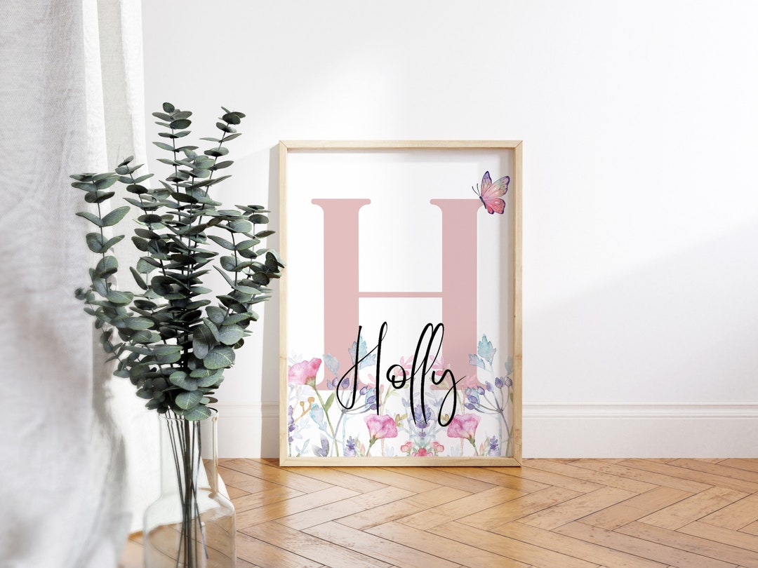 Personalised Girl Name Print Custom Floral Initial Print for Baby Girl ...