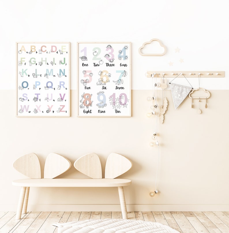 Set of 3 Educational Wall Art for Playroom Alphabet Poster for ...