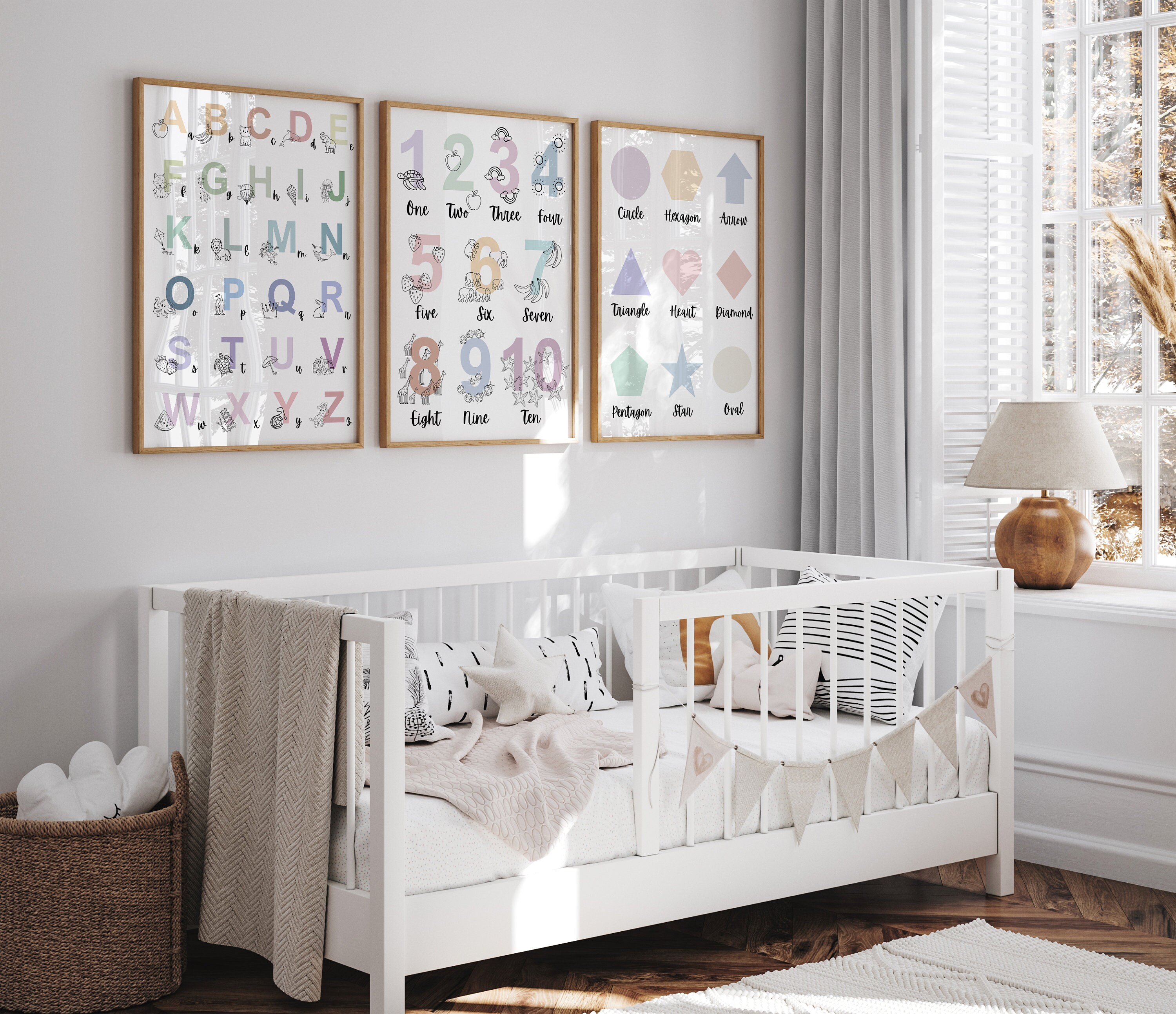 Set of 3 Educational Wall Art for Playroom Alphabet Poster for ...