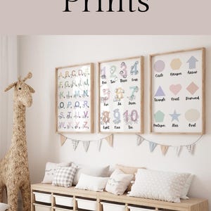 Set of 3 Educational Wall Art for Playroom Alphabet Poster for ...