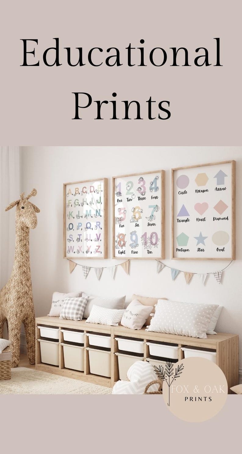 Set of 3 Educational Wall Art for Playroom Alphabet Poster for ...