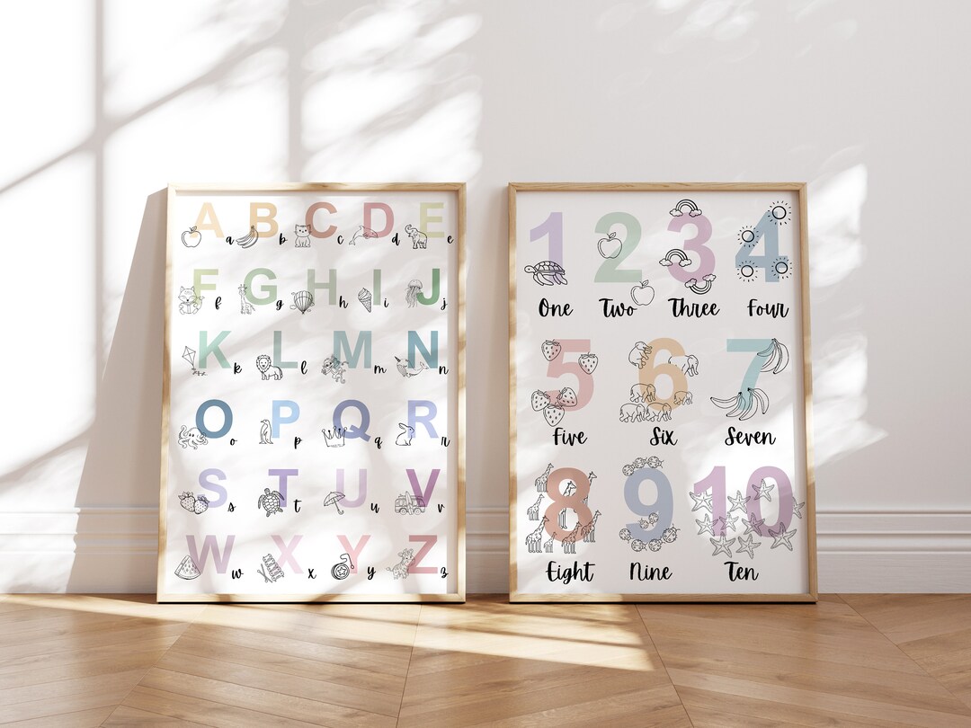 Set of 2 Educational Posters for Playroom Alphabet Print for Classroom ...
