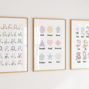 Set of 3 Educational Wall Art for Playroom Alphabet Poster for ...