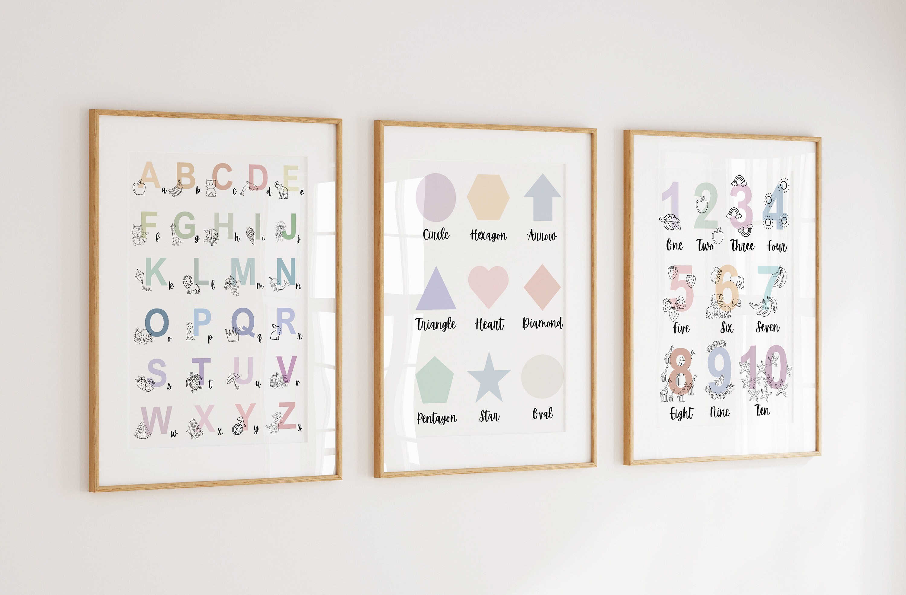 Set of 3 Educational Wall Art for Playroom Alphabet Poster for ...