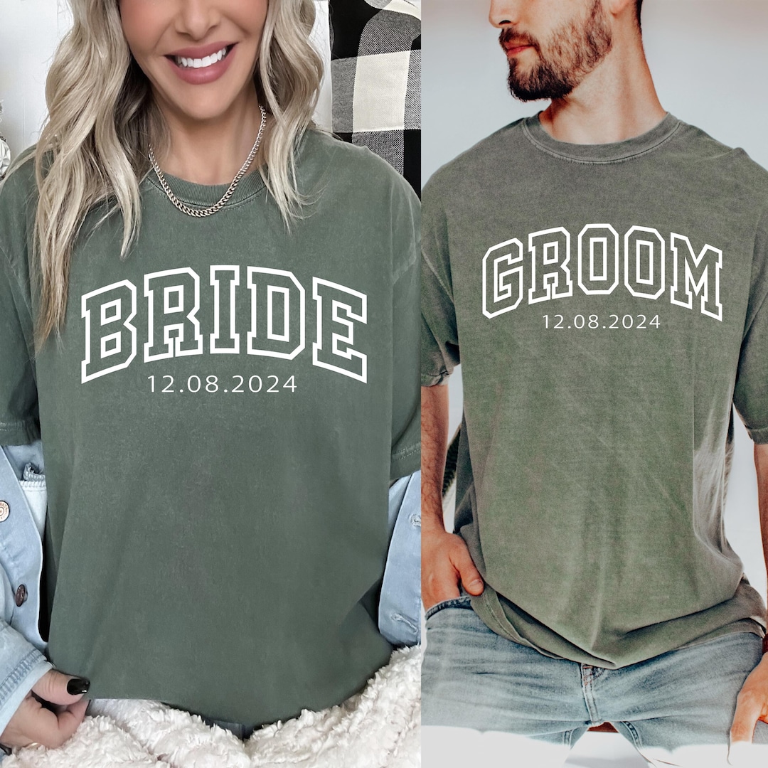 Custom Bride & Groom Comfort Colors® T-shirt, Personalized Engagement ...