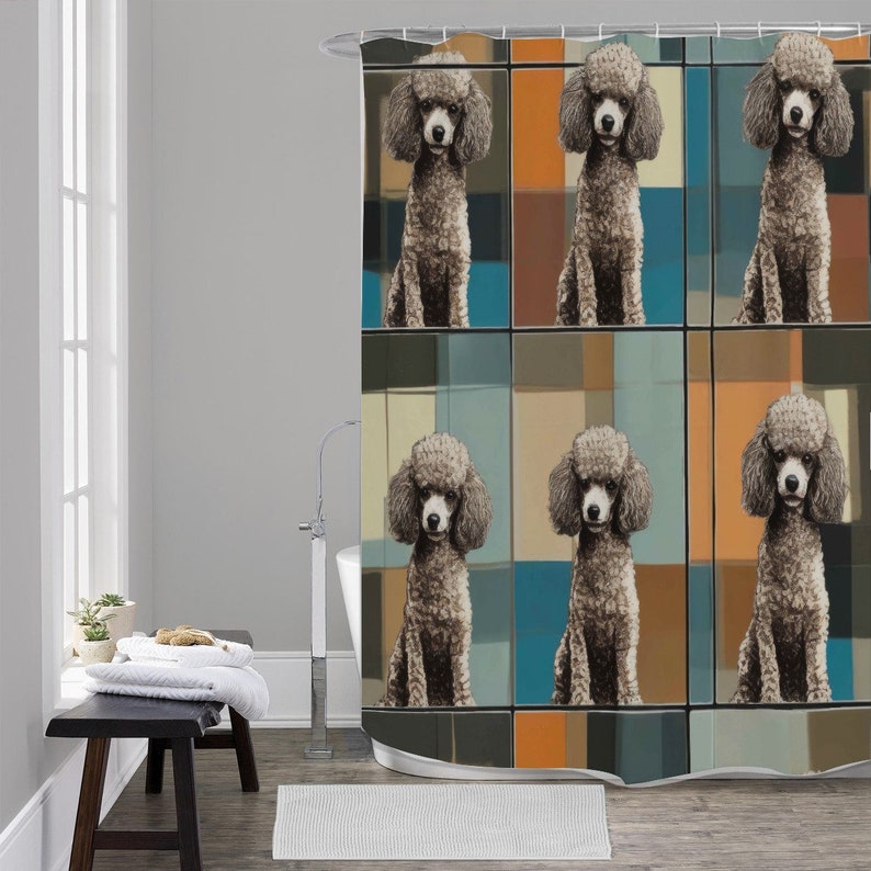 Mid Century Modernist Dog Shower Curtain, Plaid Custom Dog Breed Shower ...