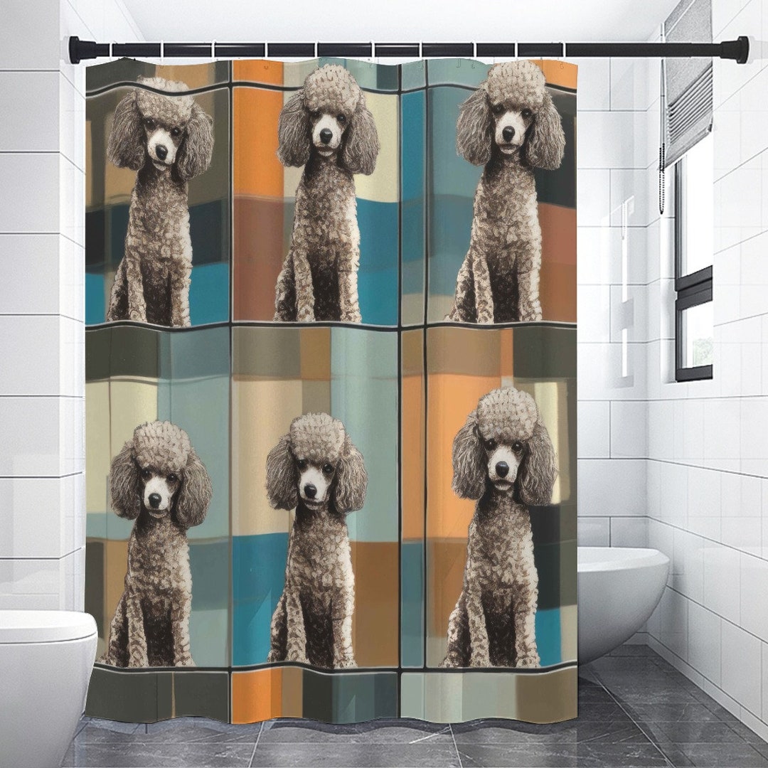 Mid Century Modernist Dog Shower Curtain, Plaid Custom Dog Breed Shower ...